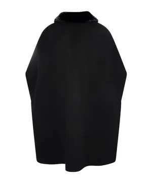 YVES SALOMON Cashmere-blend Cape With Removable Mink Fur Collar