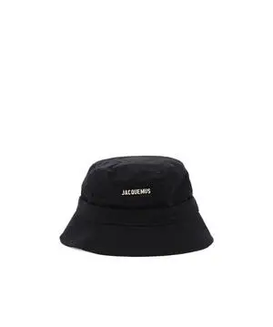 Jacquemus Logo Plaque Drawstring Bucket Hat - Black