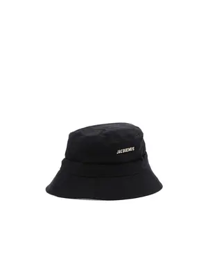 Jacquemus Logo Plaque Drawstring Bucket Hat - Black
