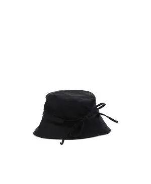 Jacquemus Logo Plaque Drawstring Bucket Hat - Black