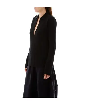 JIL SANDER V-neck Knitted Pullover - Black