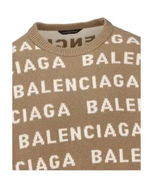 Balenciaga Allover Logo Intarsia Knitted Jumper