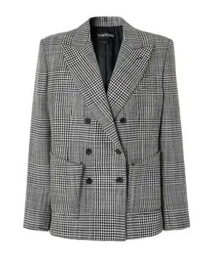 TOM FORD Double-breasted Plaid Suit Jacket - Gray