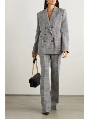 TOM FORD Double-breasted Plaid Suit Jacket - Gray