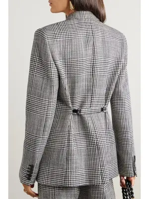 TOM FORD Double-breasted Plaid Suit Jacket - Gray