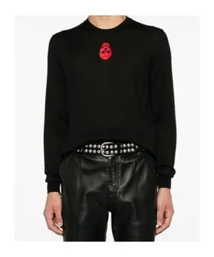 Alexander McQueen Skull Embroidered Knitted Jumper - Black