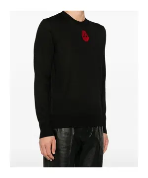Alexander McQueen Skull Embroidered Knitted Jumper - Black
