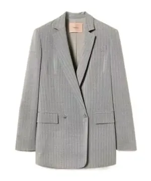 TWINSET Double-breasted Pinstriped Blazer