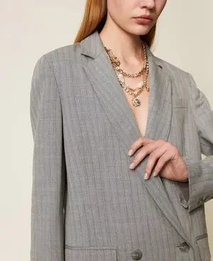 TWINSET Double-breasted Pinstriped Blazer