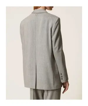 TWINSET Double-breasted Pinstriped Blazer - Light Gray
