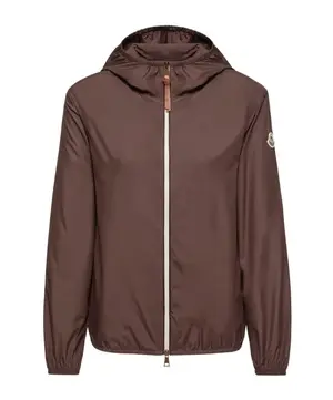 Moncler Logo Patch Zip-up Hooded Jacket - Brown
