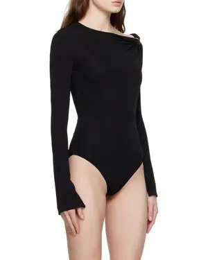 Versace Off-shoulder Long-sleeve Bodysuit With Irregular Skirt