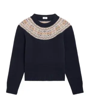 Celine Triomphe Fair Isle Wool Crewneck Sweater - Black