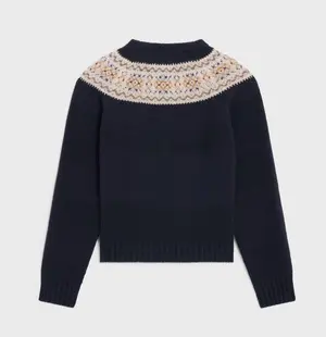 Celine Triomphe Fair Isle Wool Crewneck Sweater - Black