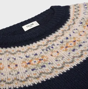Celine Triomphe Fair Isle Wool Crewneck Sweater - Black