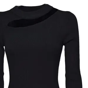 Diane Von Furstenberg Ribbed Cutout Long Sleeve Top
