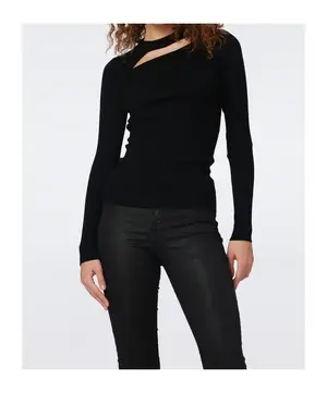 Diane Von Furstenberg Ribbed Cutout Long Sleeve Top