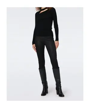 Diane Von Furstenberg Ribbed Cutout Long Sleeve Top