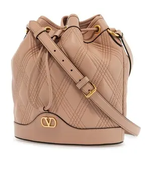 Valentino Garavani Vlogo Plaque Quilted Drawstring Shoulder Bag