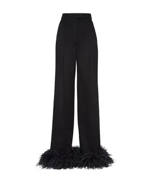 Prada Feather-trimmed Wide-leg Trousers - Black
