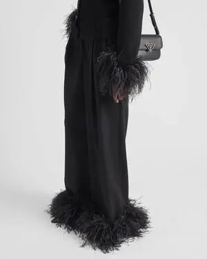 Prada Feather-trimmed Wide-leg Trousers - Black