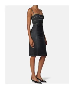 Versace Embellished Denim Fitted Midi Dress