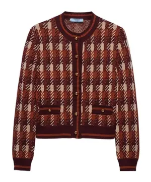 Prada Wool Cardigan With Houndstooth Pattern