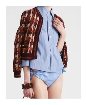 Prada Wool Cardigan With Houndstooth Pattern