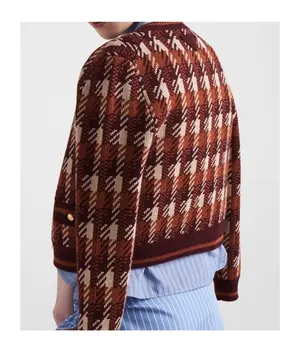Prada Wool Cardigan With Houndstooth Pattern