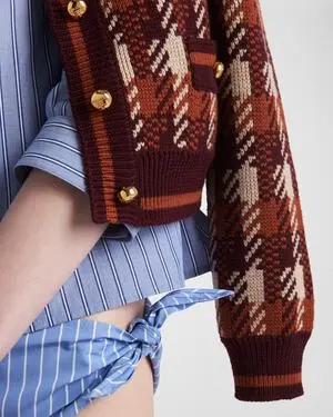 Prada Wool Cardigan With Houndstooth Pattern
