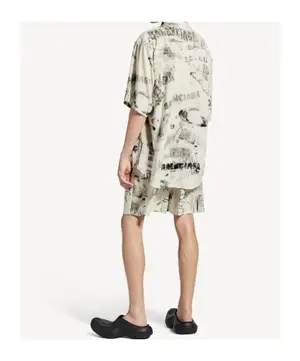 Balenciaga Washed Crayon Allover Short-sleeve Shirt - Grey