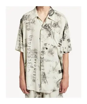 Balenciaga Washed Crayon Allover Short-sleeve Shirt - Grey