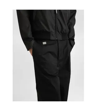 Dolce & Gabbana Straight-leg Trousers With Logo Plaque - Black