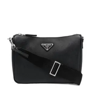 Prada Logo Plaque Zipped Crossbody Bag - Black