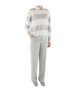 Theory Long Sleeve Striped Polo Top - Gray