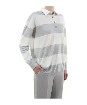 Theory Long Sleeve Striped Polo Top - Gray