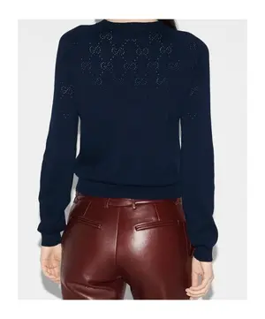 Gucci Cotton Crewneck Top With Gg Argyle Pattern