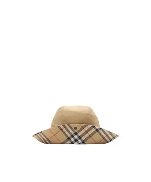 Burberry Check Brim Gabardine Bucket Hat - Flax