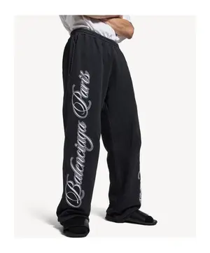 Balenciaga Baggy Cursive Logo Wide-leg Pants - Black