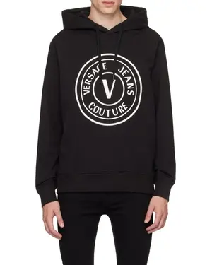 Versace Logo Printed Drawstring Hoodie - Black