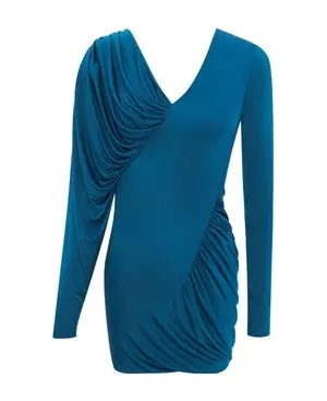 Saint Laurent Draped Long-sleeved Dress - Blue