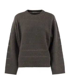 Brunello Cucinelli Long-sleeved Ribbed Sweater With Sequin Detail