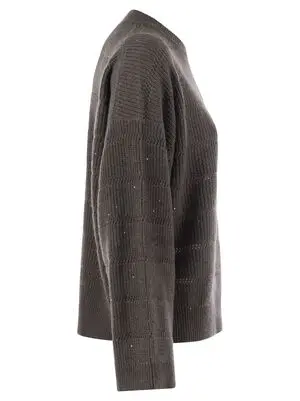 Brunello Cucinelli Long-sleeved Ribbed Sweater With Sequin Detail