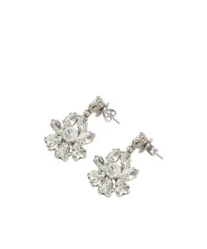 Simone Rocha Heart-shaped Crystal Flower Drop Earrings - White