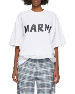 Marni Logo Printed Crewneck T-shirt - White