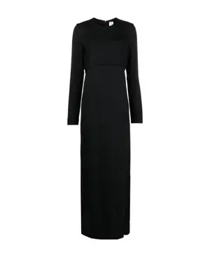 TOTEME Draped Crepe Maxi Dress With Round Neck And Long Sleeves - Black