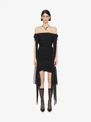 Givenchy Off-shoulder Draped Mini Dress With Fluffy Sleeves