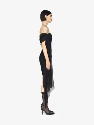Givenchy Off-shoulder Draped Mini Dress With Fluffy Sleeves