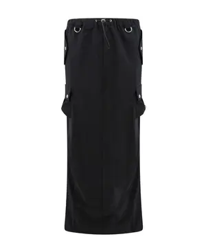 Coperni Drawstring Waist Midi Skirt With Covered Pockets And Label Badges