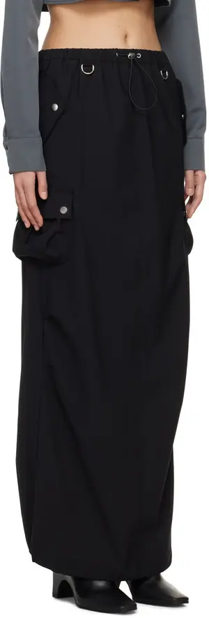 Coperni Drawstring Waist Midi Skirt With Covered Pockets And Label Badges